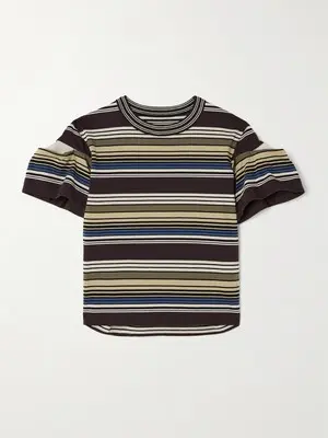 Sacai Piqué-paneled Pleated Striped Cotton T-shirt - Multi