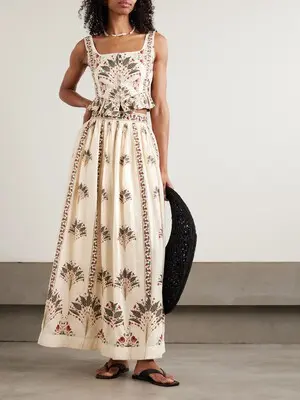 Agua Bendita Ocaso Tangelo Andes Floral-print Linen Maxi Skirt - Multi