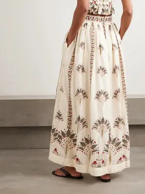 Agua Bendita Ocaso Tangelo Andes Floral-print Linen Maxi Skirt - Multi