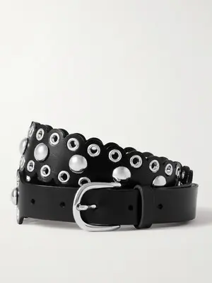Isabel Marant Zalla Studded Scalloped Leather Belt - Black