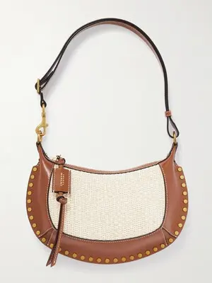 Isabel Marant Oskan Moon Studded Raffia Shoulder Bag - Brown
