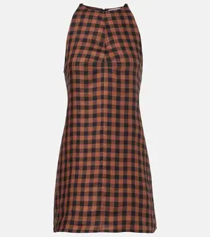 Asceno Antigua Gingham Linen Minidress - Brown