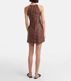 Asceno Antigua Gingham Linen Minidress - Brown