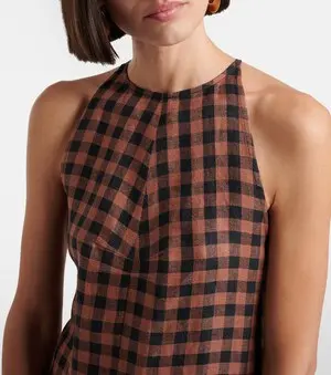 Asceno Antigua Gingham Linen Minidress - Brown