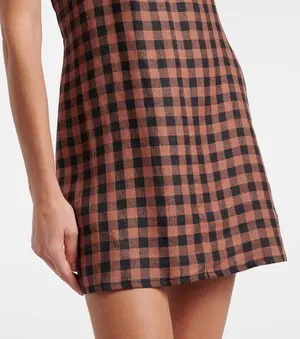 Asceno Antigua Gingham Linen Minidress - Brown