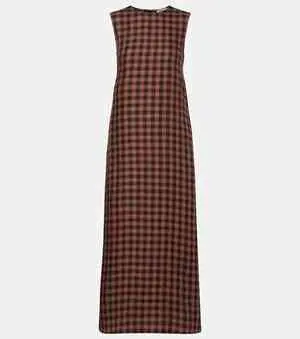 Asceno Tallin Gingham Linen Maxi Dress - Brown
