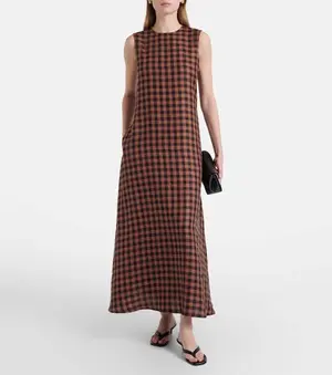 Asceno Tallin Gingham Linen Maxi Dress