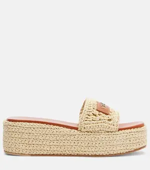 Versace Logo Raffia Platform Espadrille Slides