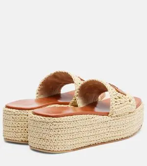 Versace Logo Raffia Platform Espadrille Slides - Beige