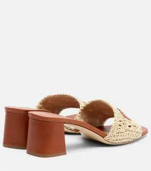 Versace Logo Raffia And Leather Mules