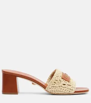 Versace Logo Raffia And Leather Mules