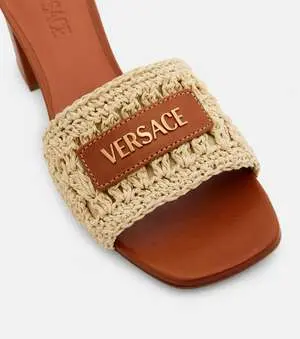 Versace Logo Raffia And Leather Mules