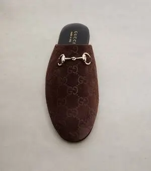 Gucci Horsebit Gg Suede Mules