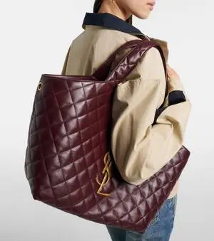 Saint Laurent Icare Medium Quilted Leather Tote - Burgundy