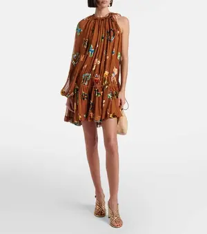 ALEMAIS Alémais Embroidered Silk-blend Mini Dress