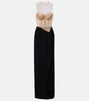 David Koma Sequined Paneled Bustier Gown