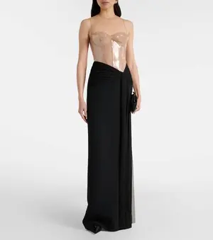 David Koma Sequined Paneled Bustier Gown