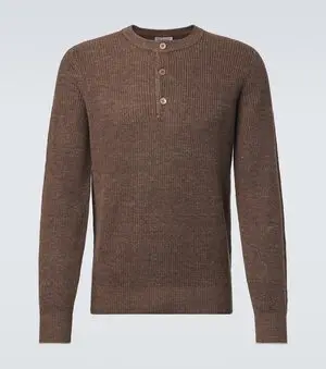 Brunello Cucinelli Ribbed-knit Linen And Cotton Polo Sweater - Brown