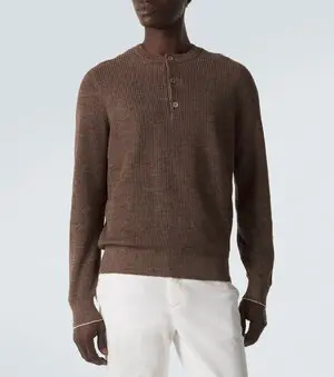 Brunello Cucinelli Ribbed-knit Linen And Cotton Polo Sweater