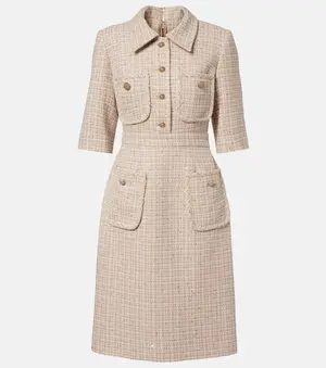 Elie Saab Sequined Tweed Midi Dress - Beige