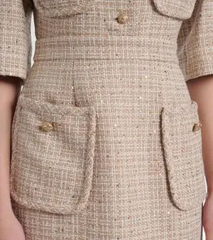 Elie Saab Sequined Tweed Midi Dress - Beige