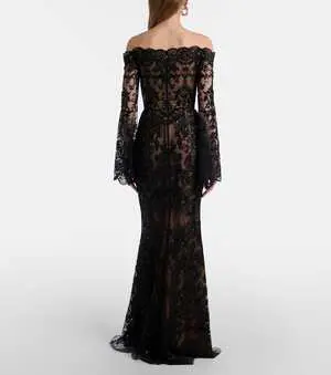 Elie Saab Off-shoulder Sequined Lace Gown
