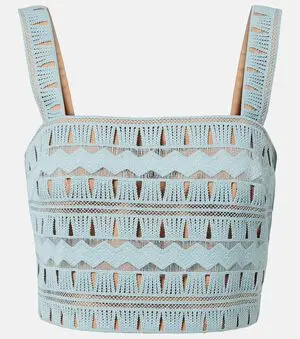Elie Saab Knitted Silk-blend Crop Top - Blue