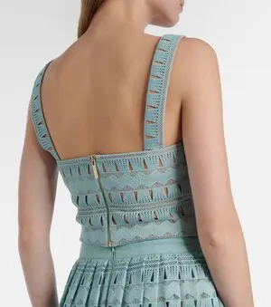 Elie Saab Knitted Silk-blend Crop Top - Blue
