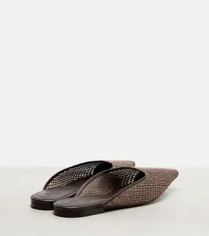 Brunello Cucinelli Monili Leather-trimmed Mules - Brown