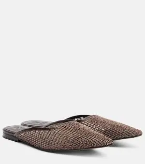 Brunello Cucinelli Monili Leather-trimmed Mules - Brown