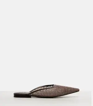 Brunello Cucinelli Monili Leather-trimmed Mules - Brown