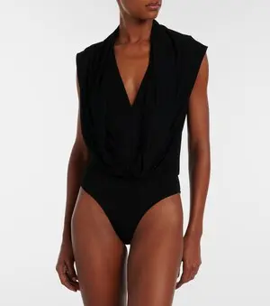 Alaïa Draped Jersey Bodysuit - Black