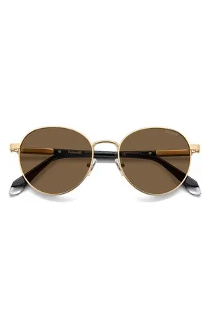 POLAROID 53mm Polarized Round Sunglasses - Matte Gold/bronze