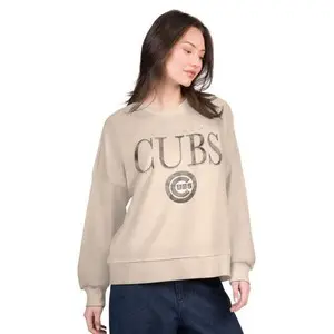 G-III 4HER BY CARL BANKS Chicago Cubs Oversized Vet Ii Sweatshirt - Sand