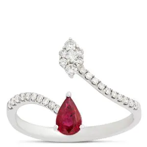 Benbridge Pear Ruby And Diamond Bypass Ring - Red