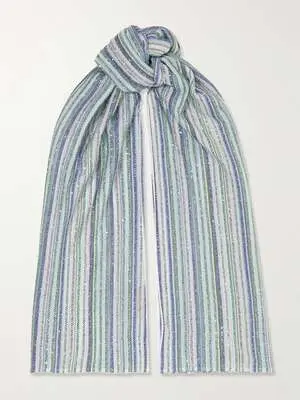 Missoni Sequin-trimmed Striped Crochet-knit Wrap - Light Blue