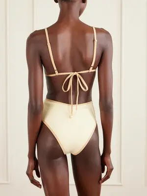 Johanna Ortiz Playa Del Río Shell-embellished Seersucker Bikini Top - Neutrals