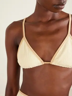 Johanna Ortiz Playa Del Río Shell-embellished Seersucker Bikini Top - Neutrals