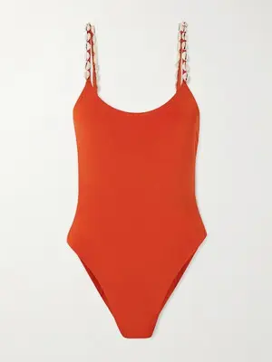 SARA CRISTINA Shell-embellished One-piece Swimsuit - Orange