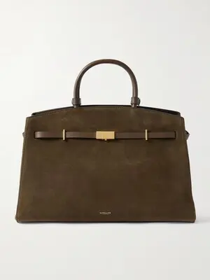 DEMELLIER The Hudson Leather-trimmed Suede Tote - Brown