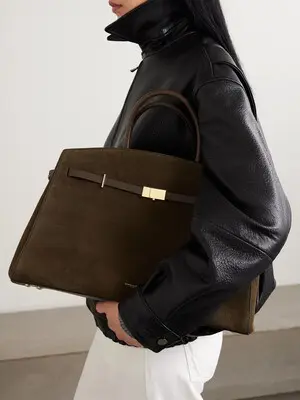 DEMELLIER The Hudson Leather-trimmed Suede Tote - Brown