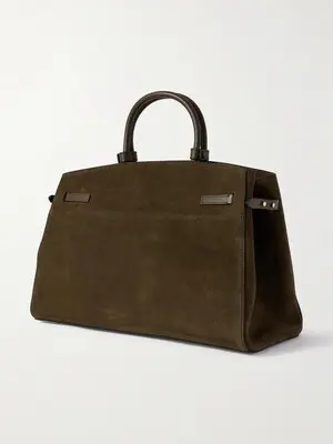 DEMELLIER The Hudson Leather-trimmed Suede Tote - Brown