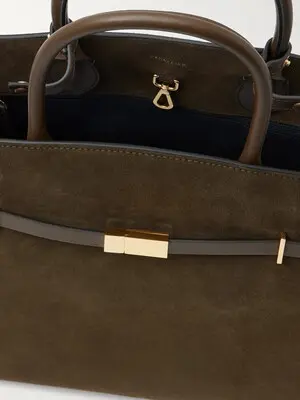DEMELLIER The Hudson Leather-trimmed Suede Tote - Brown