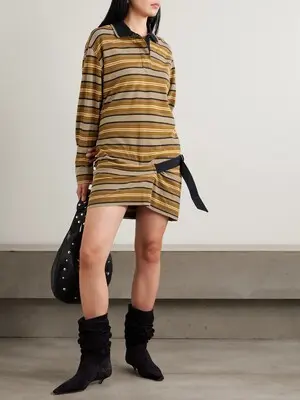 MARANT ETOILE Isea Gathered Buckle-detailed Organic Cotton-piqué Mini Dress - Multi