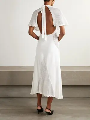 LANVIN Cape-effect Open-knit And Jersey Midi Dress - White