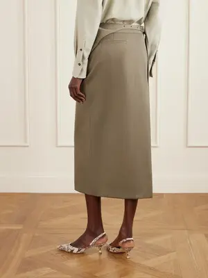 Victoria Beckham Belted Wool-blend Twill Midi Skirt - Green