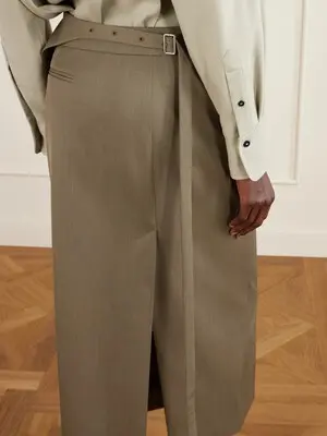 Victoria Beckham Belted Wool-blend Twill Midi Skirt - Green