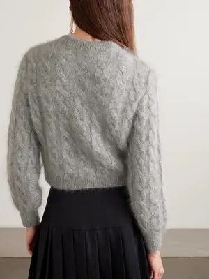 Alessandra Rich Cropped Sequin-embellished Cable-knit Cardigan - Gray