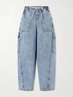 Alaïa Mid-rise Barrel-leg Acid Wash Jeans - Blue