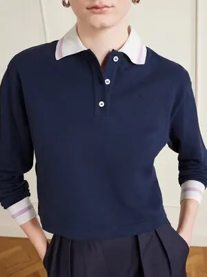Marni Striped Embroidered Cotton-piqué Polo Shirt - Blue